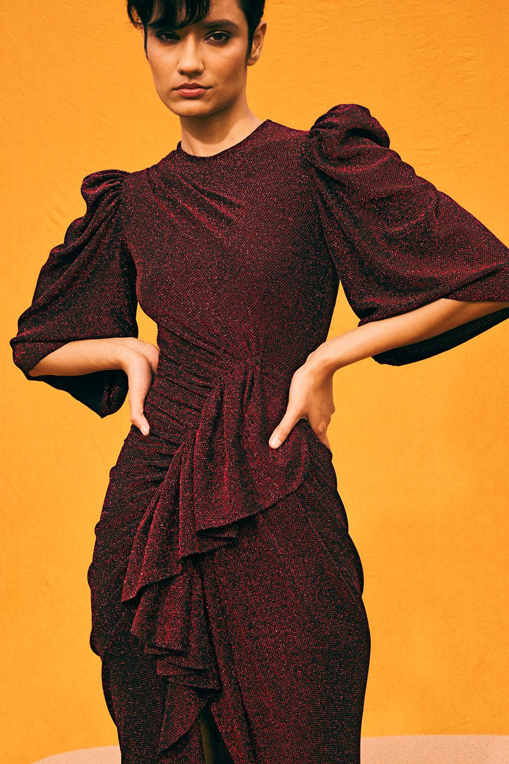 Viv Dress in Wine Red – Kangana Trehan