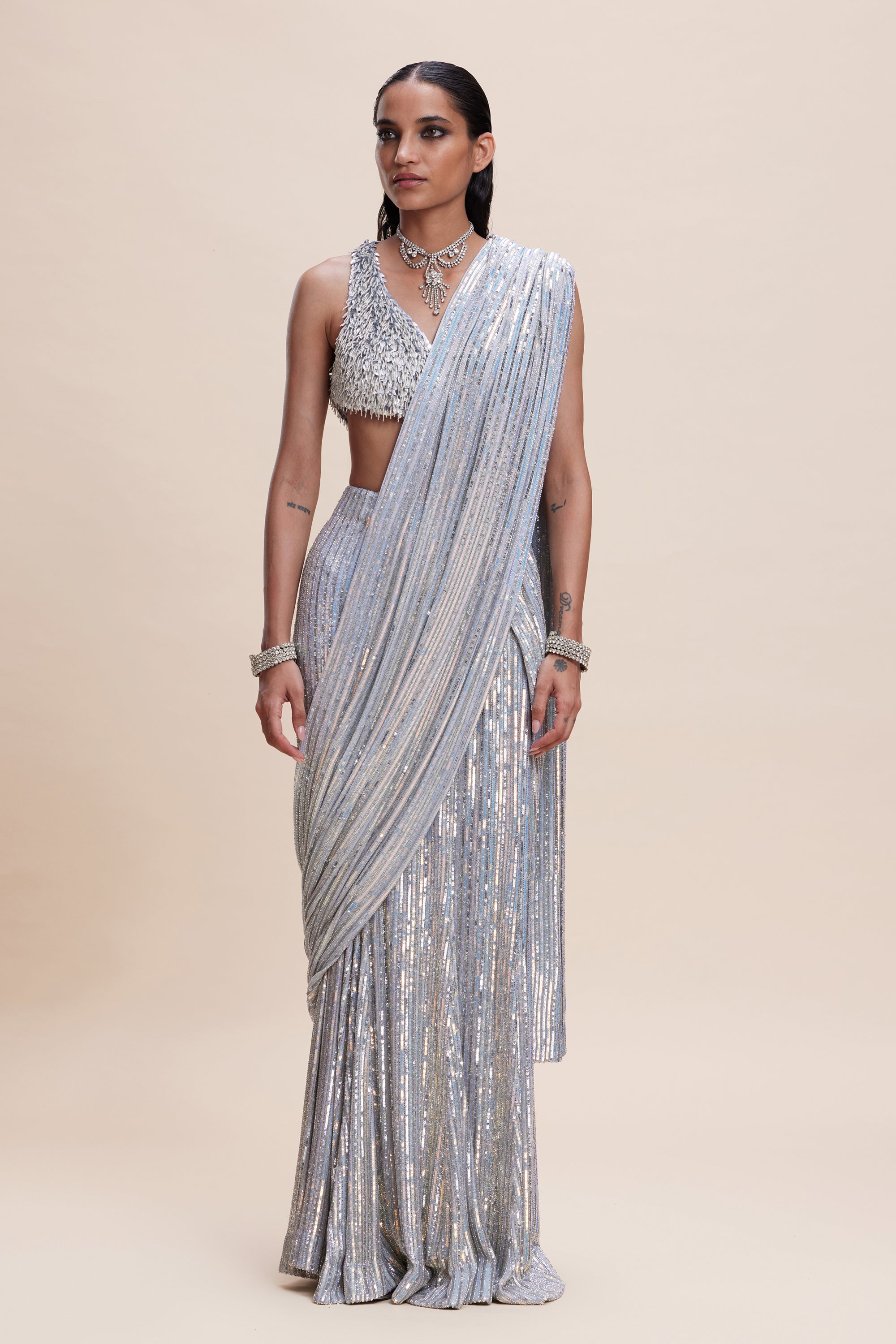 Blue Sequin Saree – Kangana Trehan