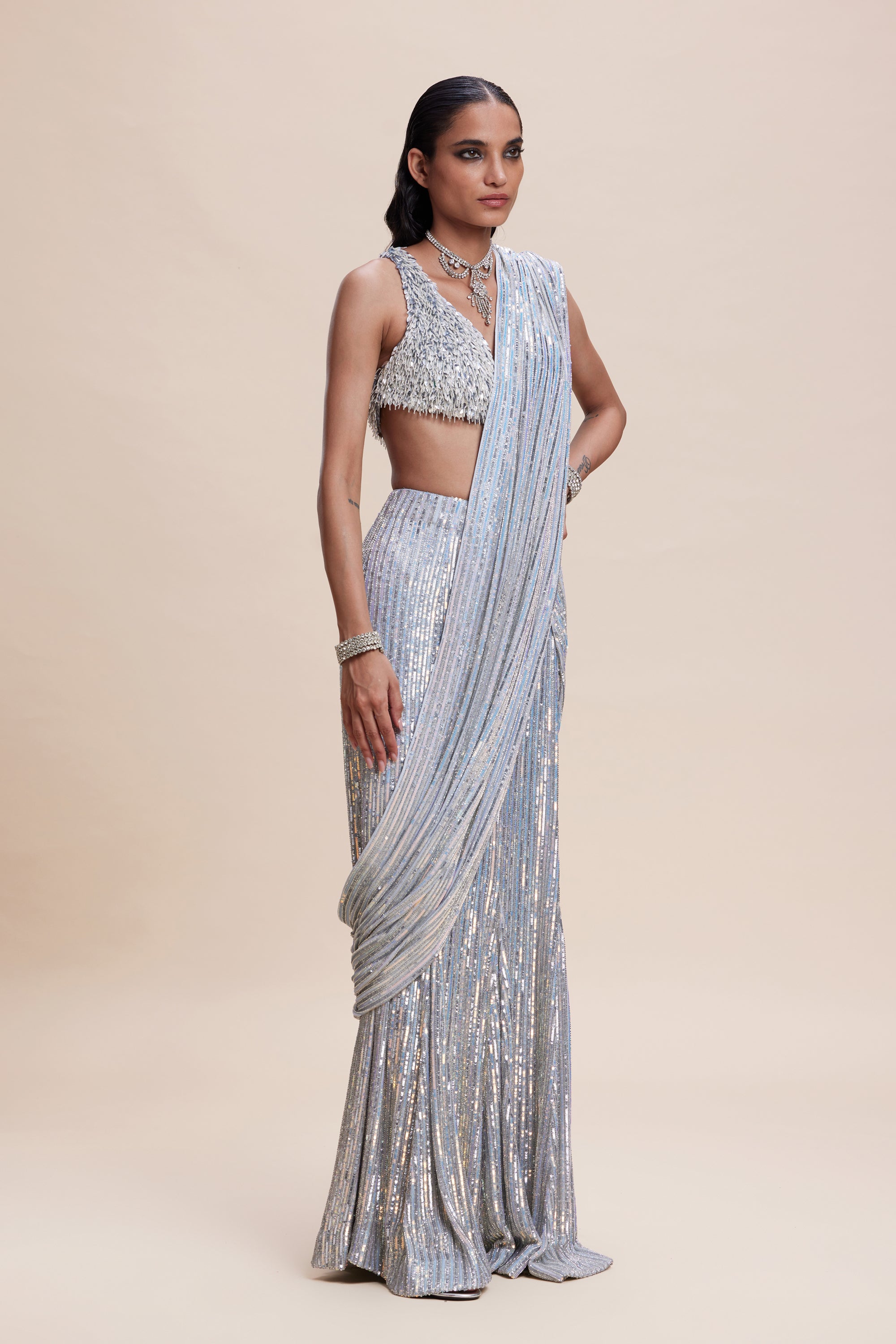 Blue Sequin Saree – Kangana Trehan
